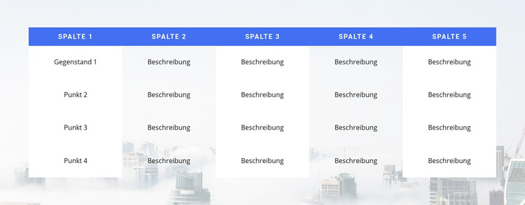 Tabelle auf dem Bild HTML-Vorlage