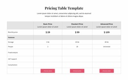 Table Website Templates