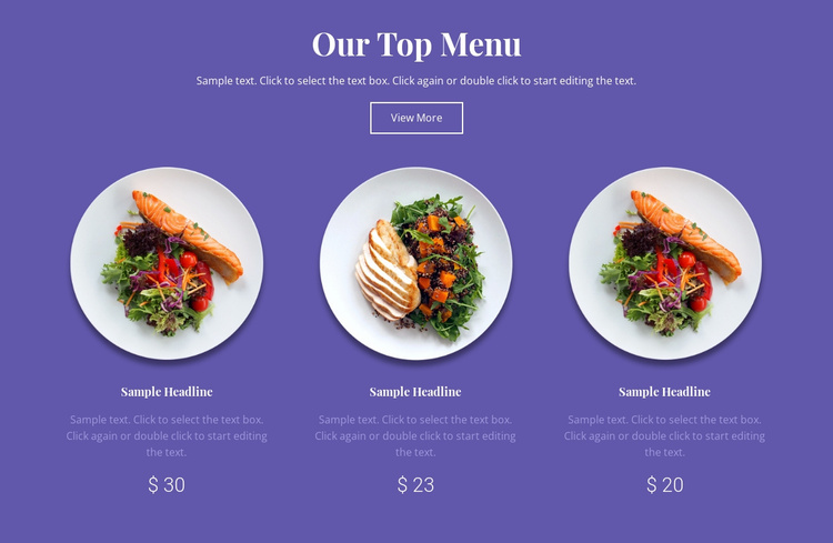 Our top menu Landing Page